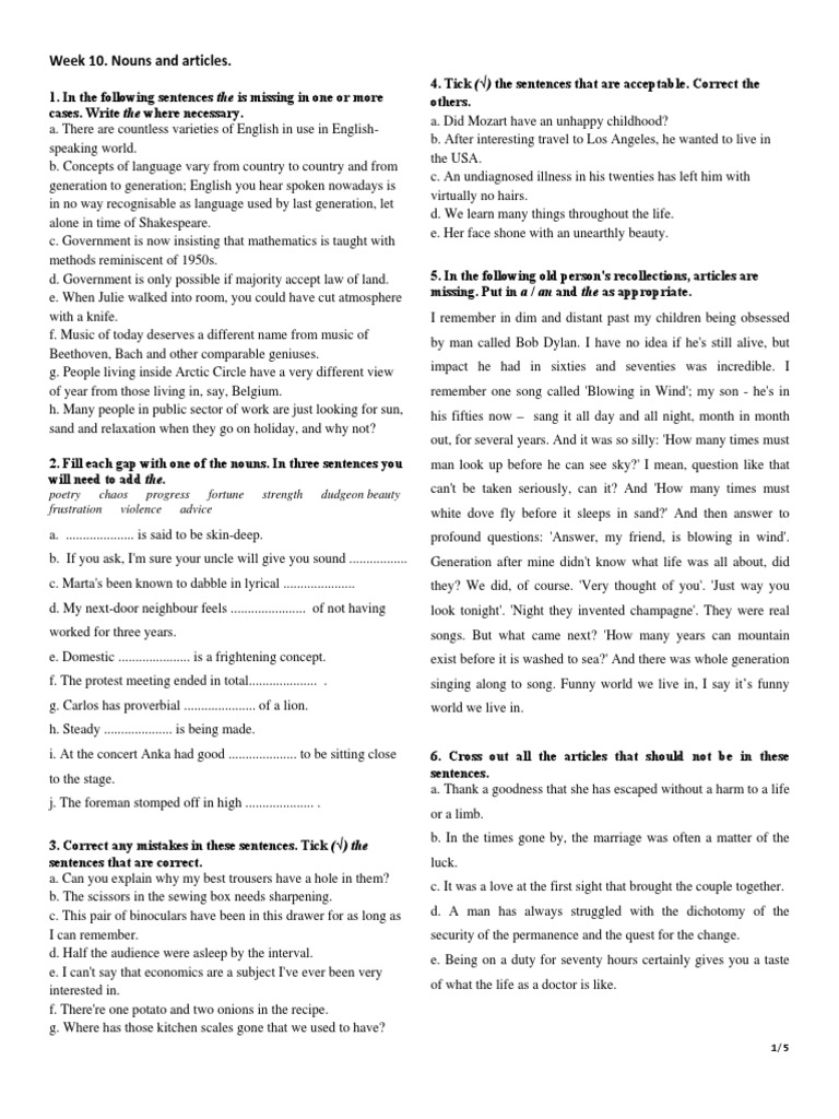 Nouns and Articles Practice Exercises | PDF | Greenhouse Effect ...