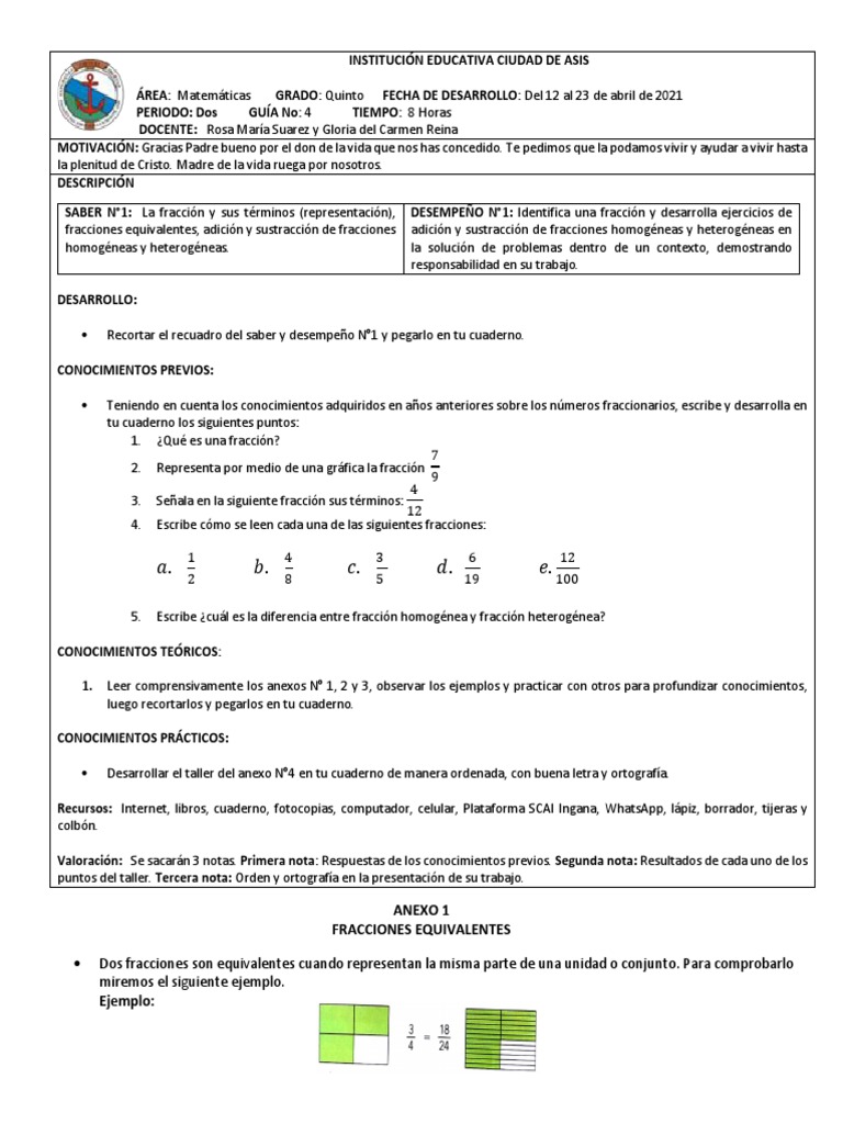 Guia N 1 Ii Periodo - Matemticas 5 | PDF | Sustracción | Matemática ...