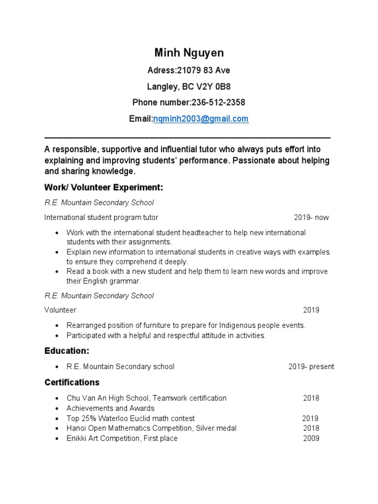 Minh Nguyen: Work/ Volunteer Experiment | PDF