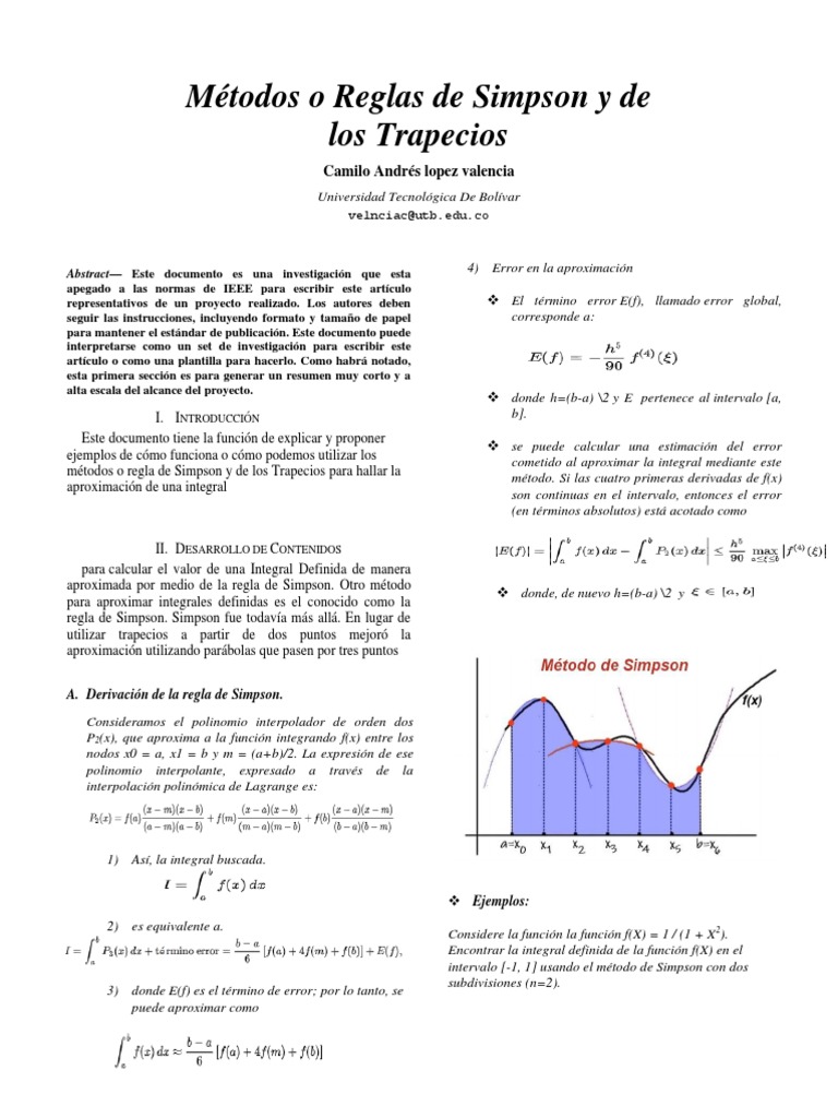 Métodos de Simpson y Trapecios para aproximar integrales | PDF | Matemáticas De La Computación ...