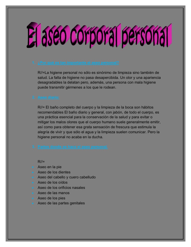 El Aseo Corporal Personal | PDF | Salud y bienestar