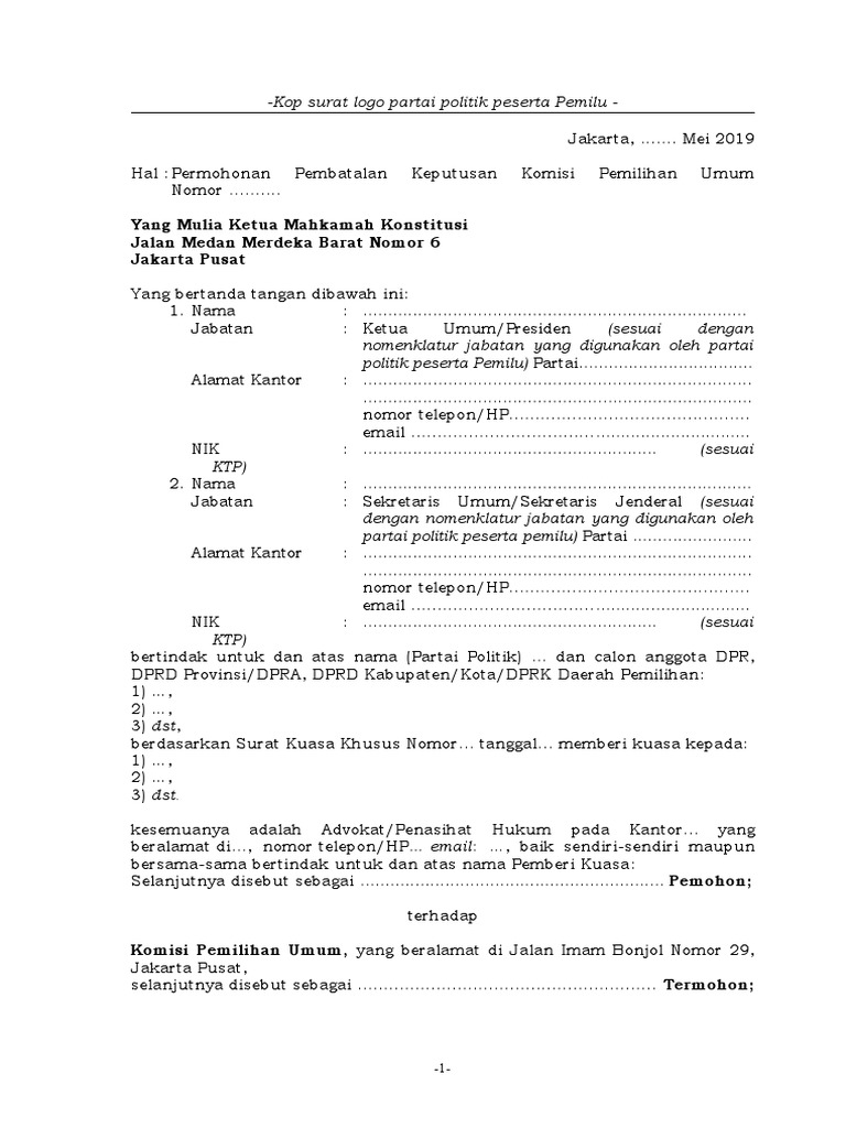 Pedoman Penyusunan Permohonan Pemohon DPR&DPRD | PDF