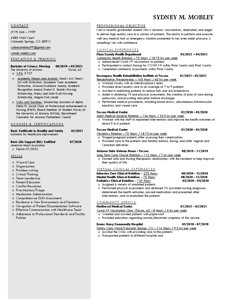 Sydney Mobley Resume | PDF | Patient | Health Care