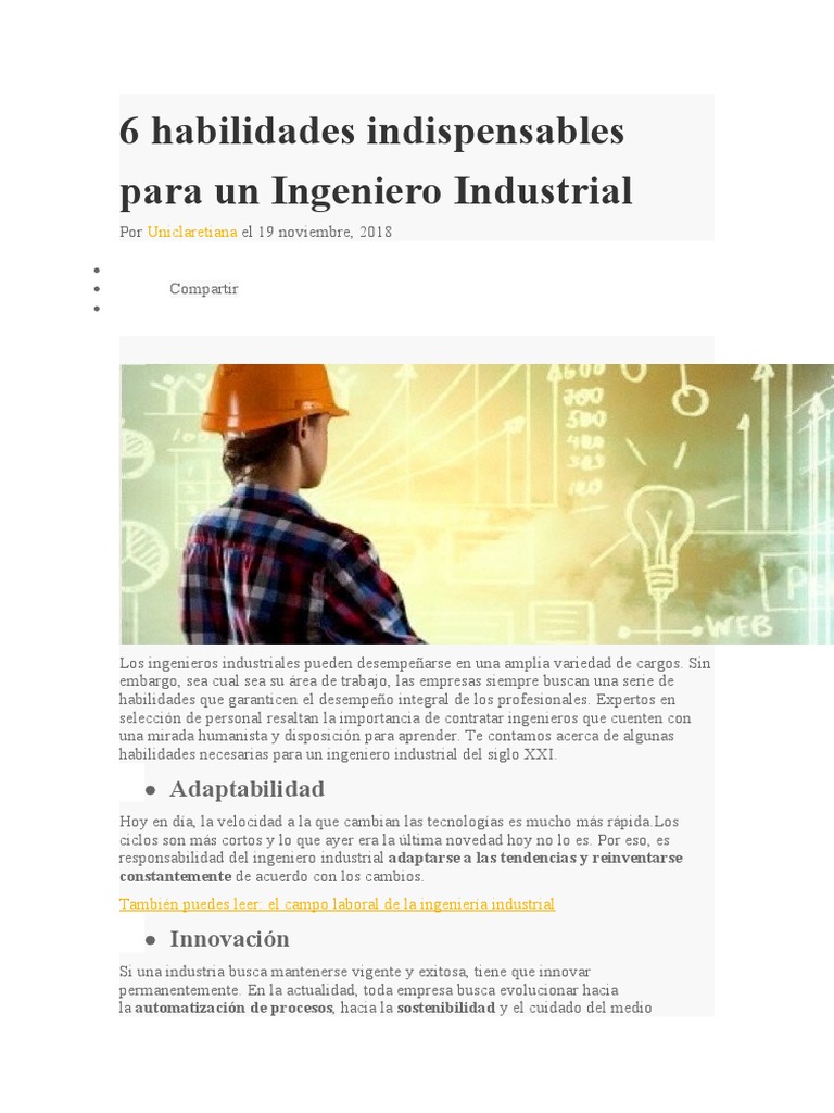 6 Habilidades Indispensables para Un Ingeniero Industrial | PDF ...