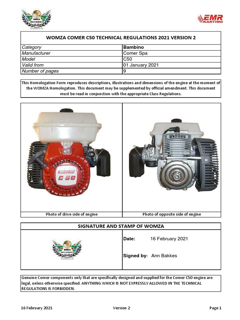 Womza Comer C50 Technical Regulations 2021 Version 2: Category ...