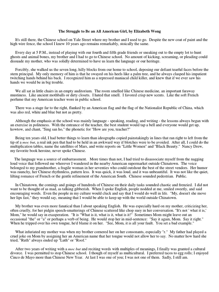 11 The Struggle To Be An All American Girl Wongessay | PDF | Languages