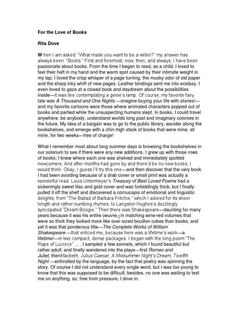 For The Love of Books Rita Dove W: Shakespeare | PDF | Writers ...