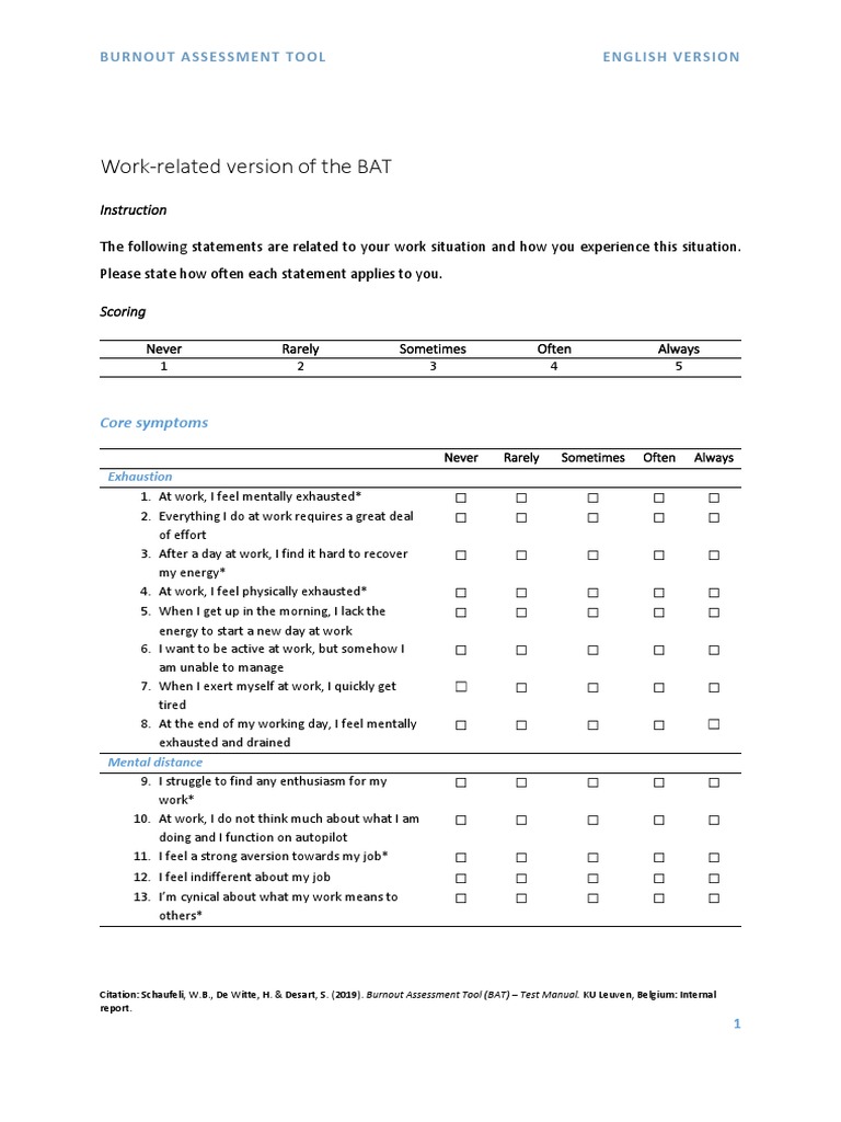 Work-Related Version of The BAT: Instruction | PDF | Occupational ...