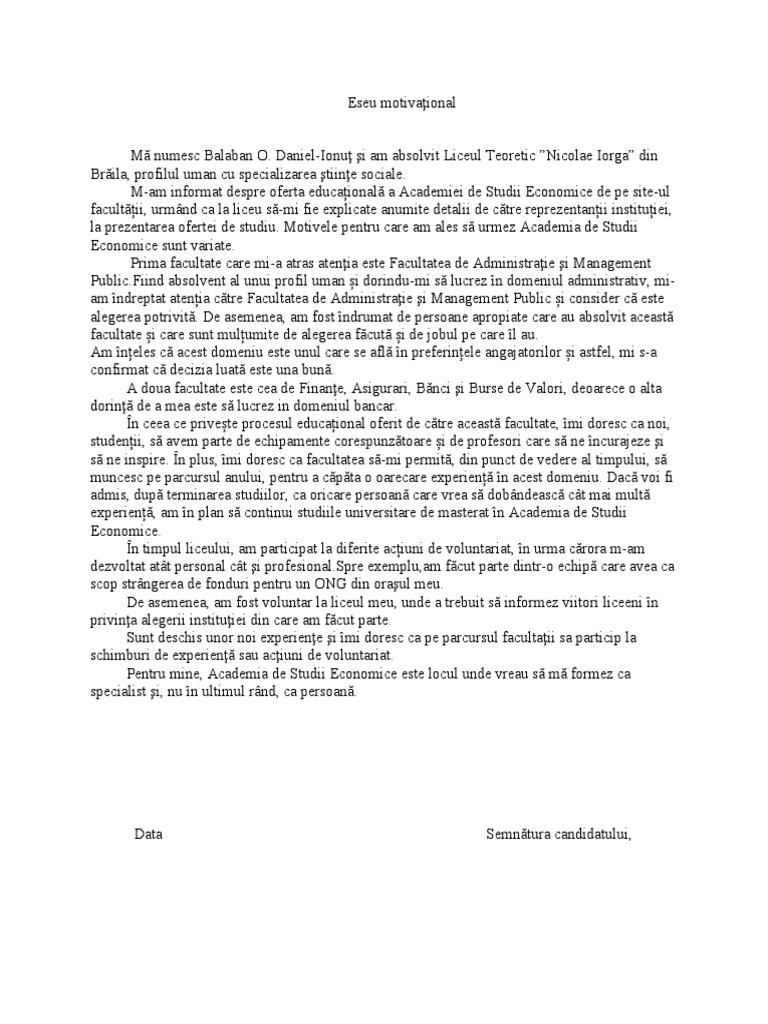 Eseu Motivational ASE | PDF