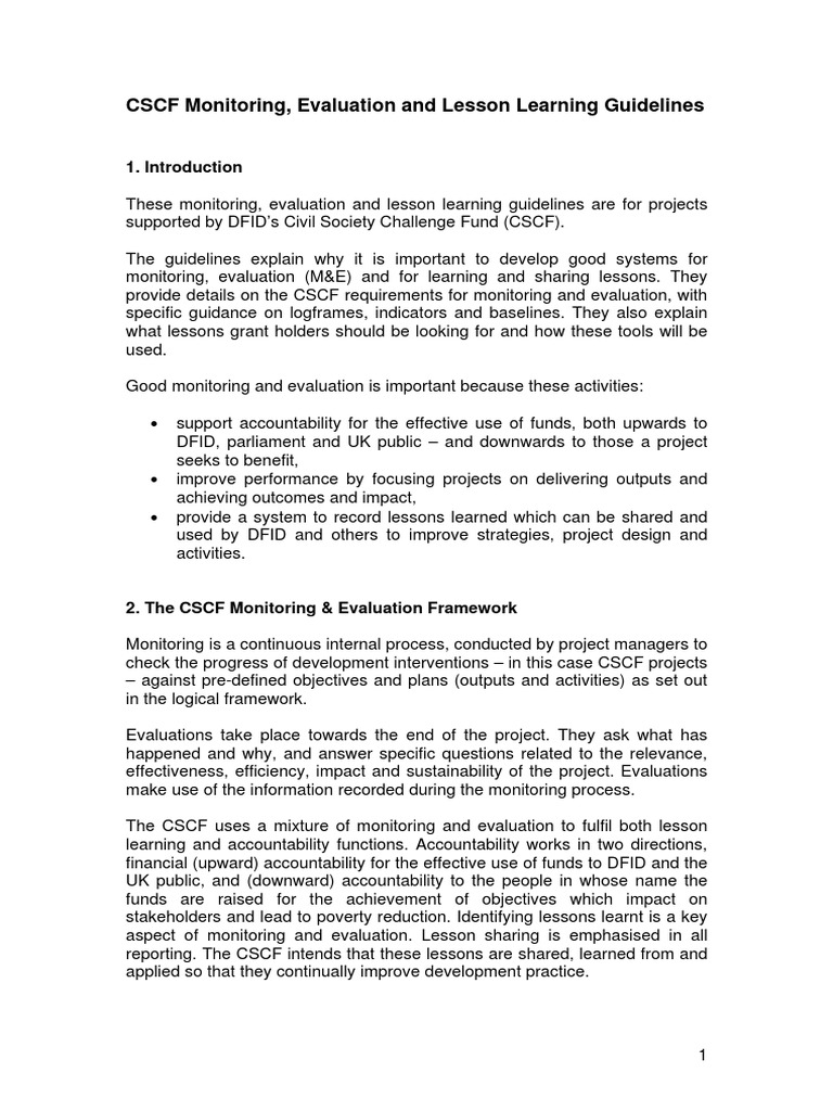 CSCF M&E Guidelines for Effective Projects | PDF | Monitoring And ...