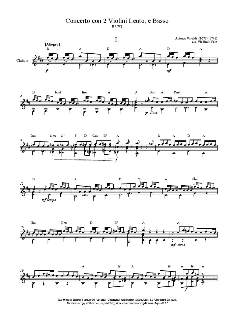 Antonio Vivaldi - RV93 - 1er Mov | PDF | Concerto | Classical Music