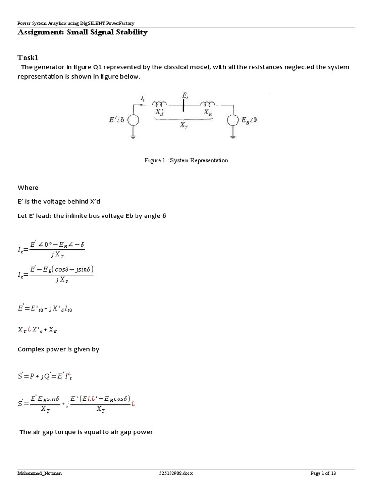 Assignment: Small Signal Stability: Task1 | PDF | Eigenvalues And Eigenvectors | Teaching ...