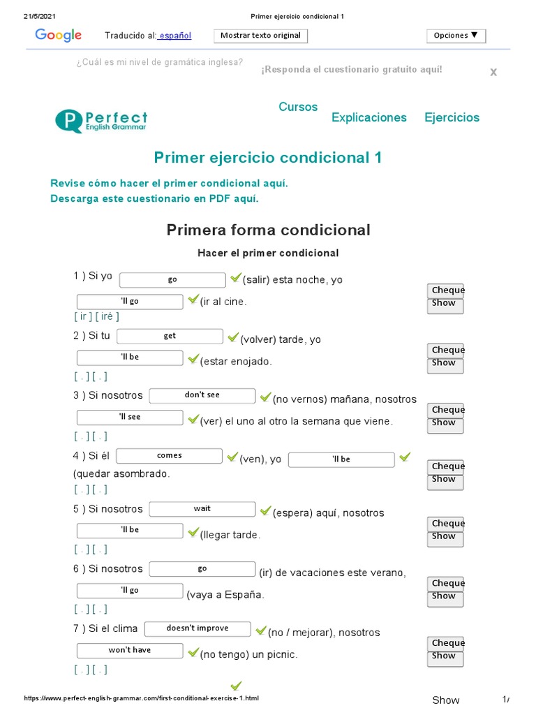 Ejercicios de Primer Condicional en Inglés | PDF