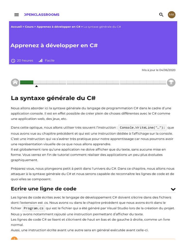 La Syntaxe Générale Du C# - Apprenez À Développer en C# - OpenClassrooms - 1604255914636 | PDF ...