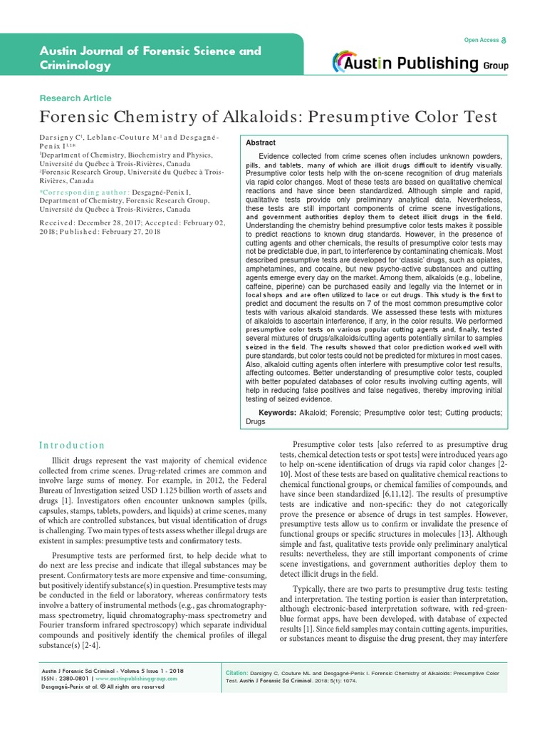 Forensic Chemistry of Alkaloids Presumptive Color Test | PDF | Alkaloid ...