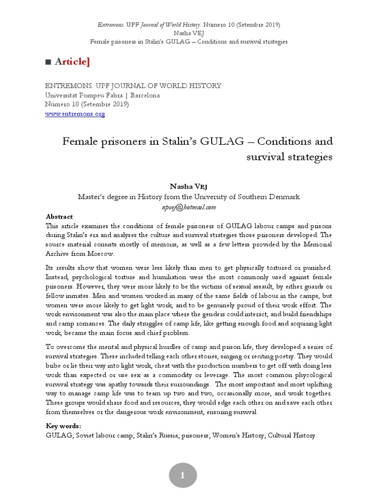 Female Prisoners in Stalin's GULAG - Conditions and Survival Strategies ...