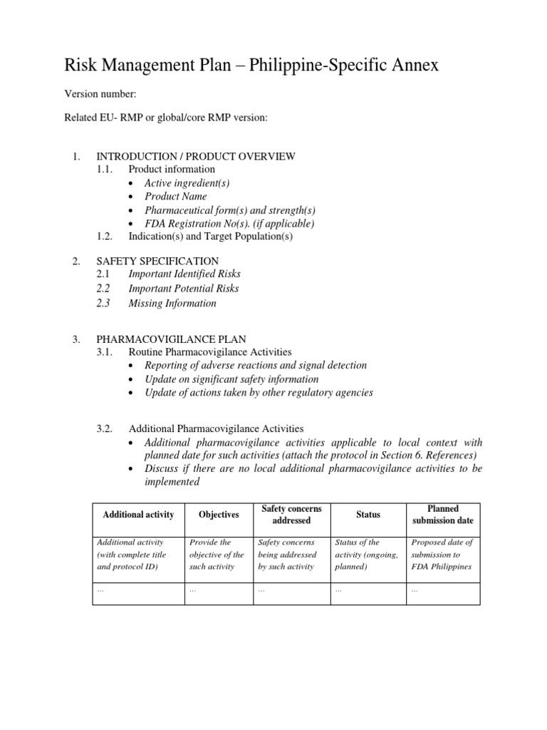 Risk Management Plan - Philippine-Specific Annex | PDF ...