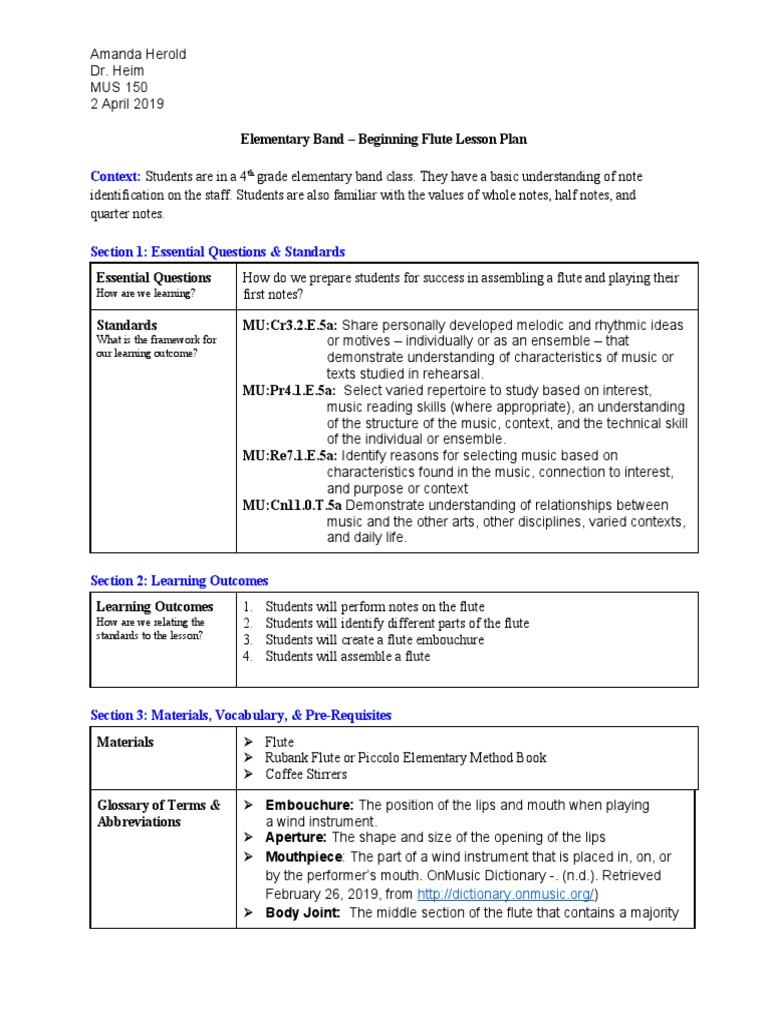 Herold Mus150 Flute Lesson Plan Pdf Flute Saxophone