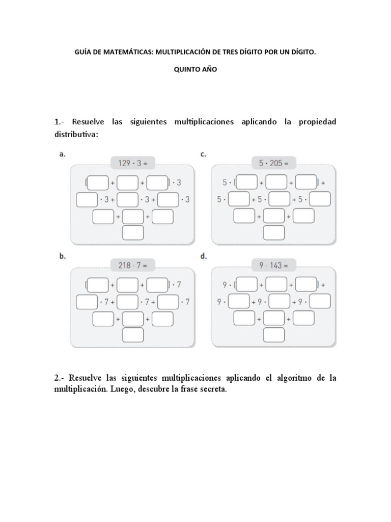 Guía de Matemáticas Multiplicación de Tres Dígitos Por Un Dígito | PDF ...