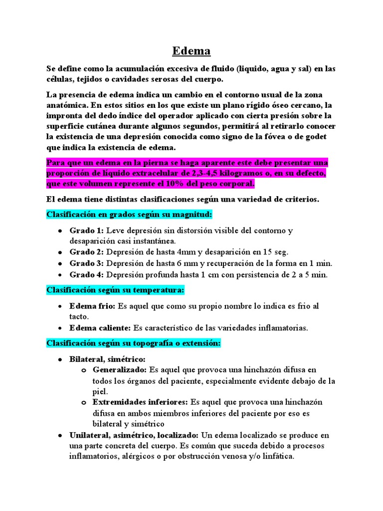Clasificación y grados de edema | PDF | Edema | Sistema linfático