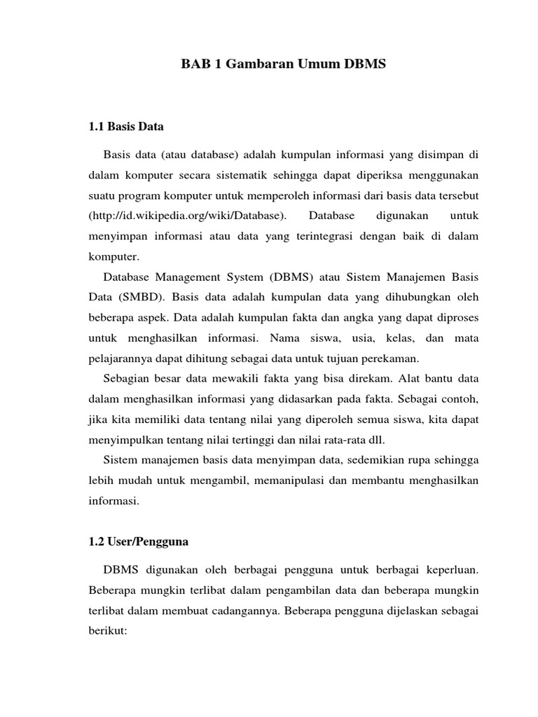 BAB 1 Gambaran Umum DBMS - Dbms | PDF