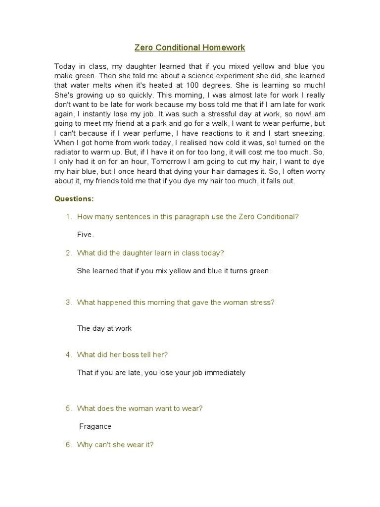 Zero Conditional Homework: Questions | PDF