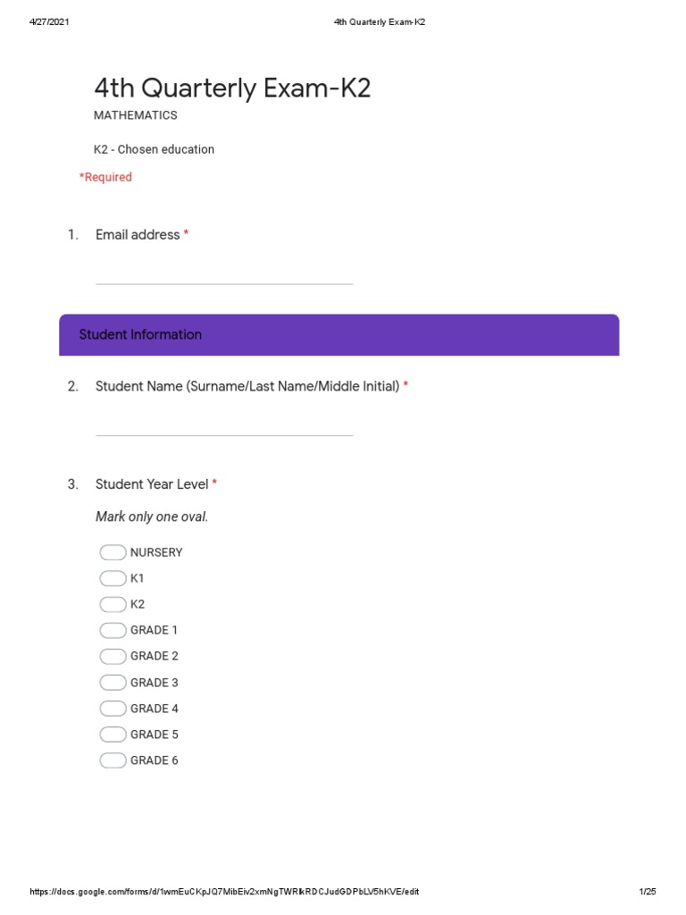 4th Quarterly Exam-K2 MATH - Google Forms | PDF | Foreign Exchange ...
