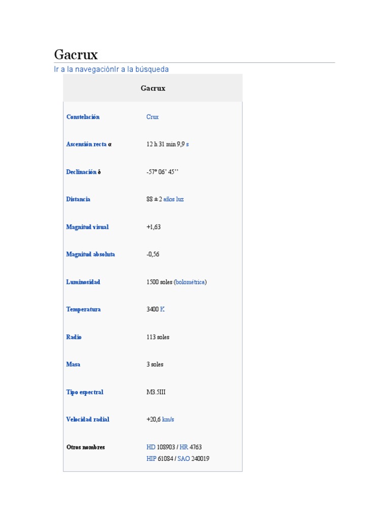 Gacrux | PDF | Estrellas | Astronomía estelar