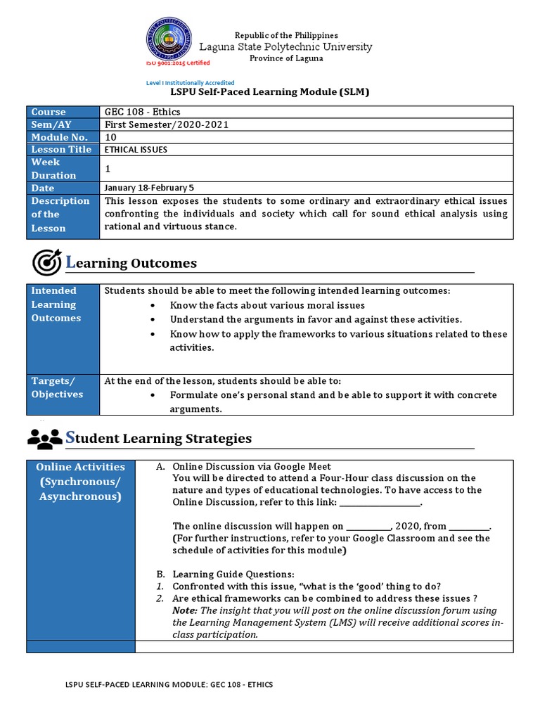 Earning Outcomes: LSPU Self-Paced Learning Module (SLM) | PDF ...