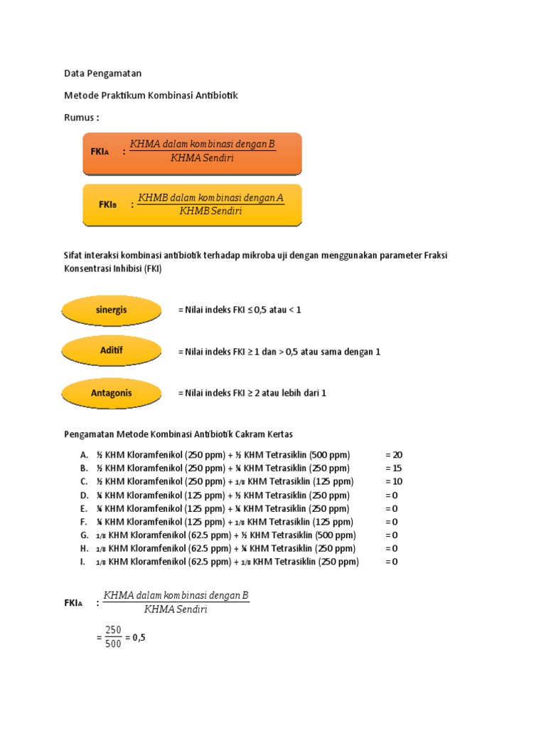Data Pengamatan Kombinasi Antibiotik | PDF