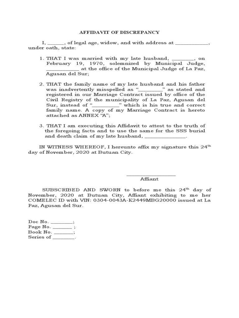 AFFIDAVIT OF DISCREPANCY - For Sss | PDF