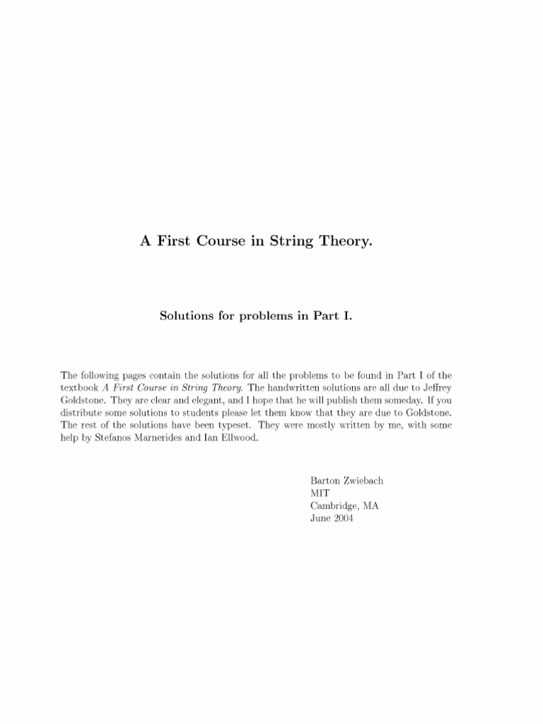 Zwiebach B. - Introduction To String Theory. Solutions To Problems. Part 1 | PDF
