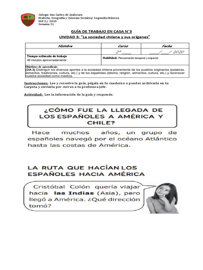 H2 Semana 21 Actividad La Llegada de Los Espanoles A America y Chile | PDF