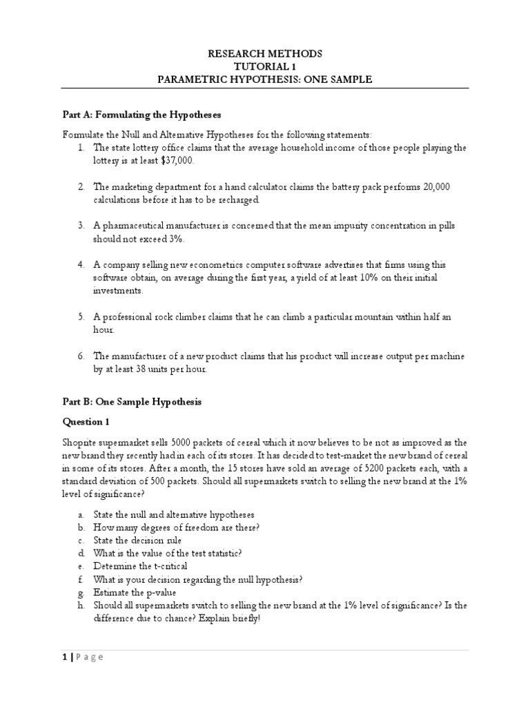 Assessing Claims Through Hypothesis Testing A Tutorial On Parametric 9750
