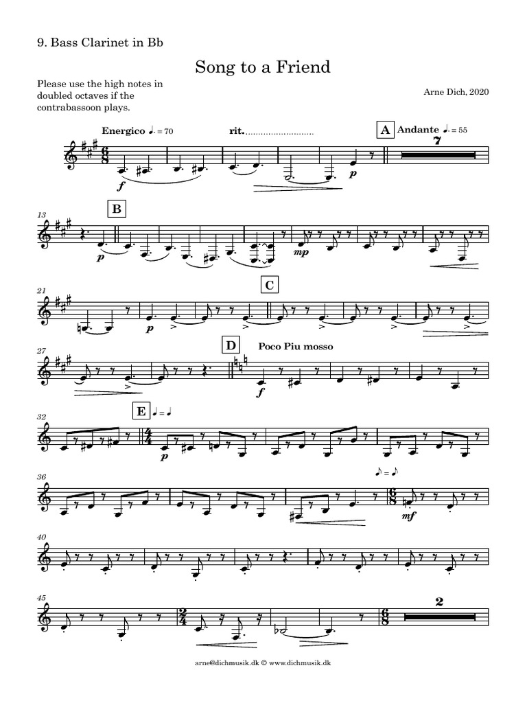 9.BassCl - Contra - Song To A Friend | PDF | Tempo | Notation