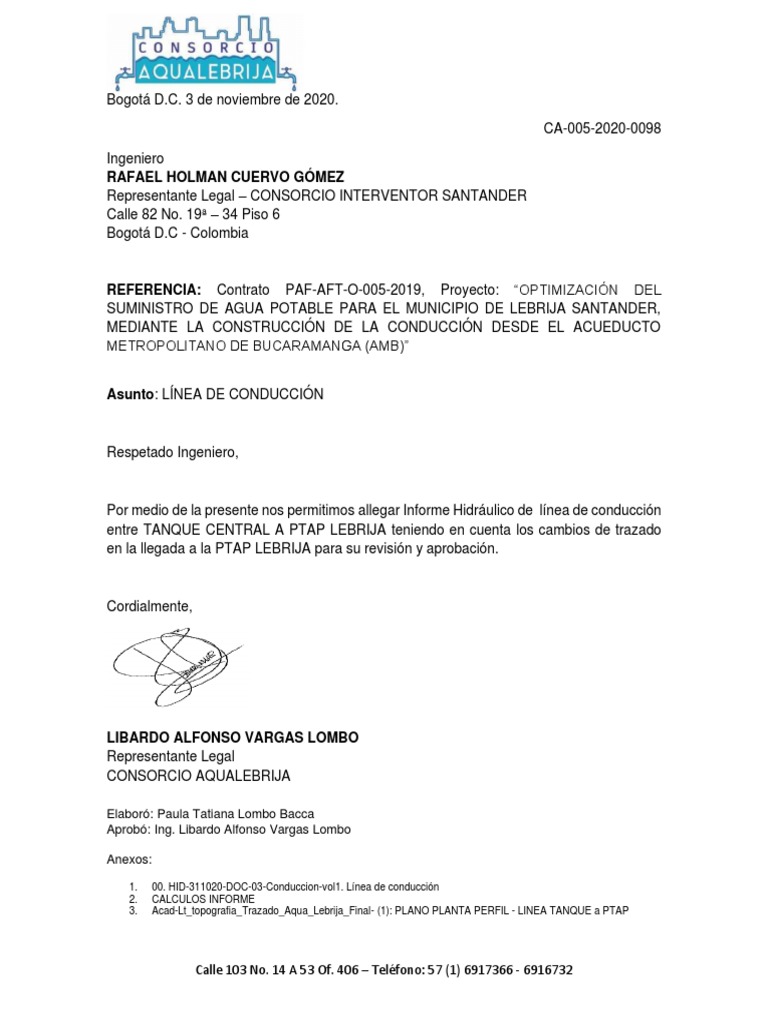 Ca-005-2020-098 Línea de Conducción | PDF