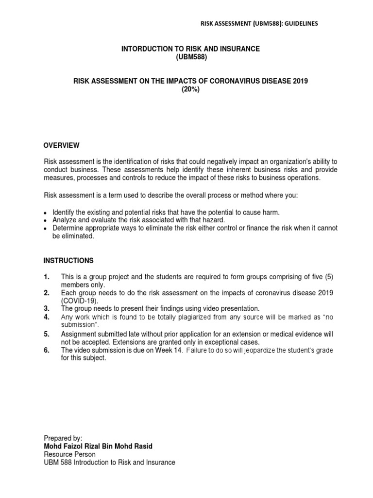Group Assignment 1 Risk Assessment Guidelines - UBM588 Introduction To ...