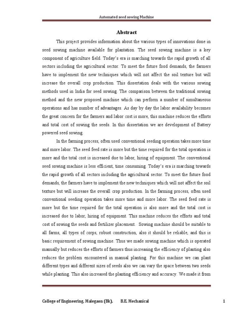 Automated Seed Sowing Machine Pdf Electric Motor Sowing