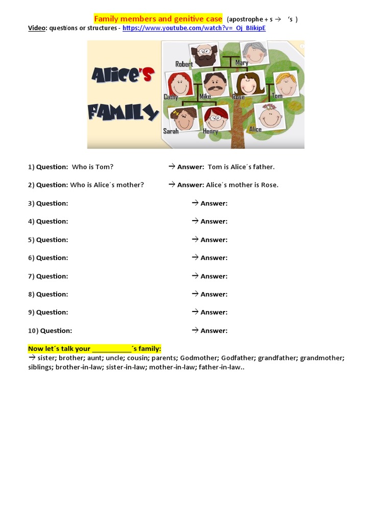 Genitive Case with Family Members | PDF | Language Arts & Discipline ...
