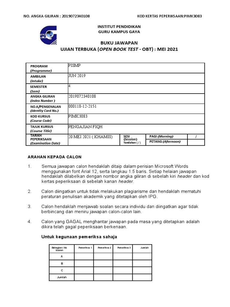 Pimk SK Ibnu Iffat Aiman Bin Saifullah Pimk3083 | PDF