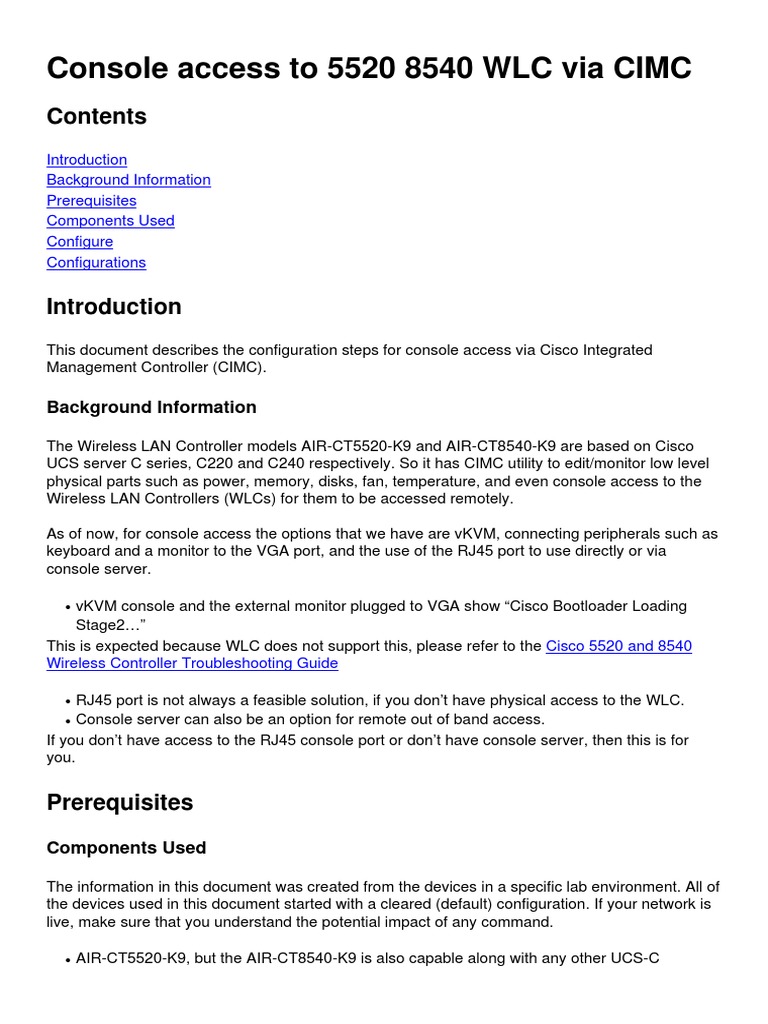 Console Access To 5520 8540 WLC Via CIMC: Background Information | PDF ...