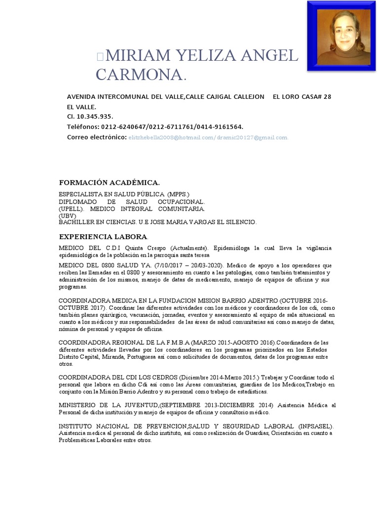 Curriculum Miriam | PDF | Cuidado de la salud | Bienestar