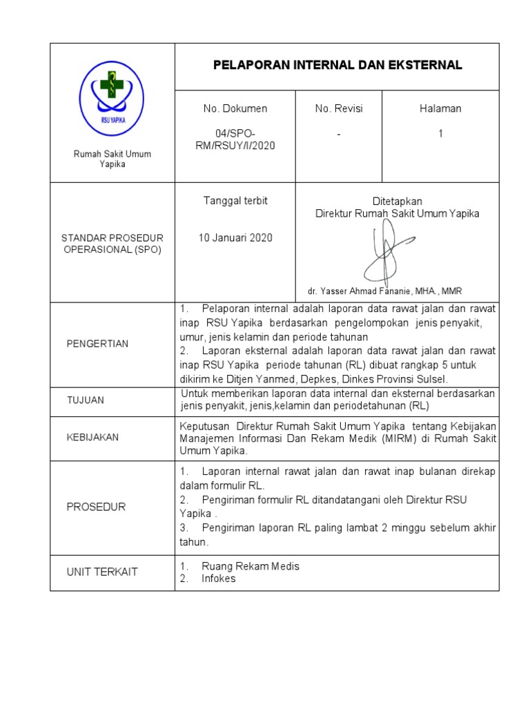 Sop Pelaporan Internal & Eksternal | PDF