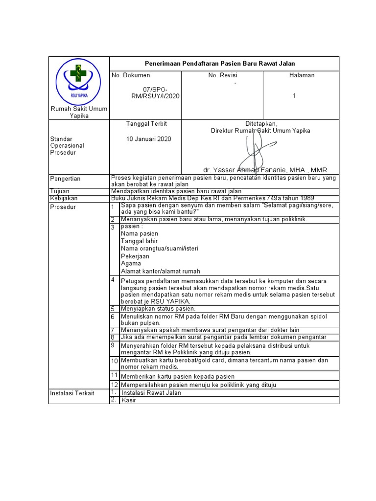 Sop Pendaftaran Pasien Baru Rajal | PDF