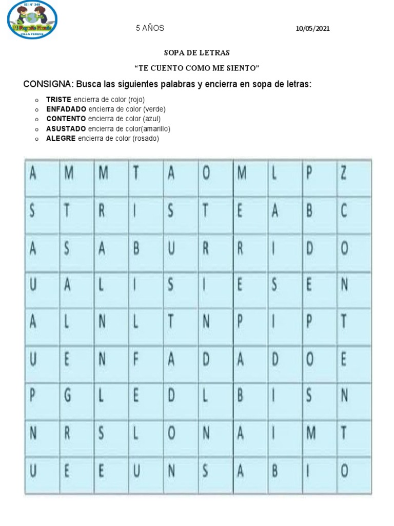 Sopa de Letras de Las Emociones. | PDF