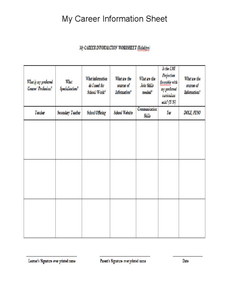 My Career Information Sheet | PDF