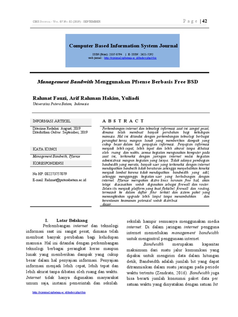 Computer Based Information System Journal: Management Bandwith Menggunakan Pfsense Berbasis Free ...