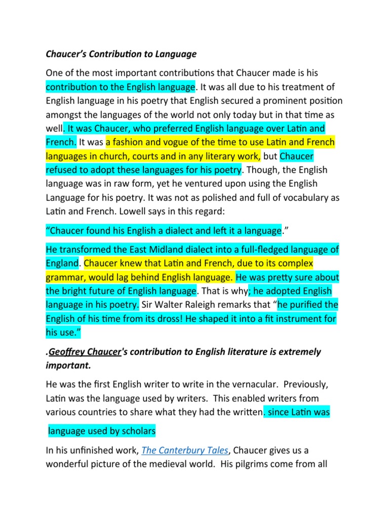Chaucer's Impact on English Language | PDF | Poetic Form | Poetry
