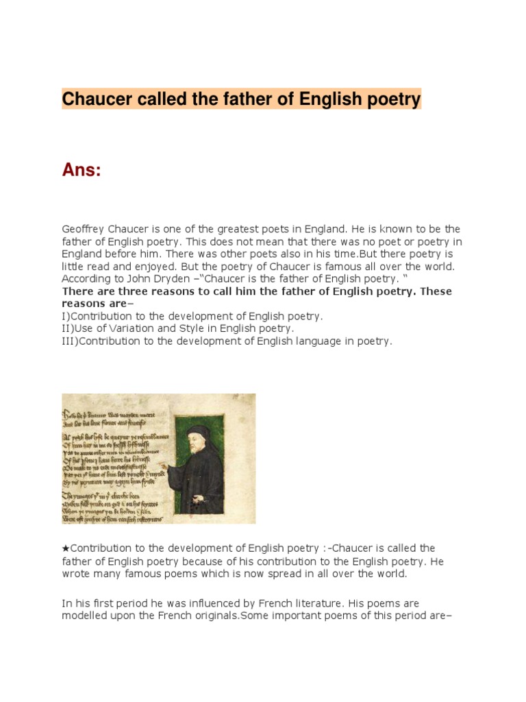 Chaucer: Father of English Poetry | PDF | English Poetry | Geoffrey Chaucer