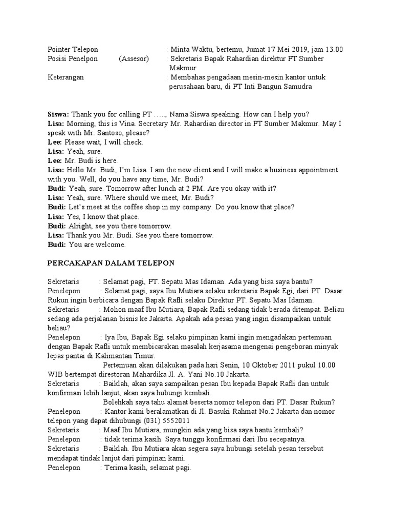 Teks Telfon Bahasa Inggris USK | PDF